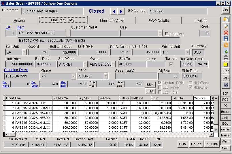 Sales Order - Line Item Entry - Adjutant Wiki